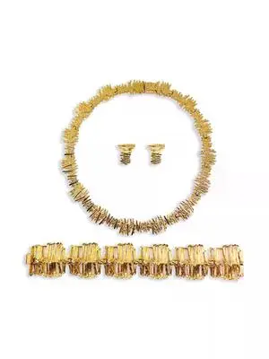 JENNIFER GIBSON JEWELLERY 1960s Plated Modernist Necklace And Earrings Set - Gold