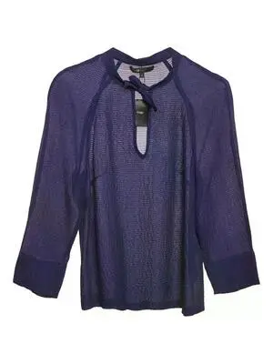 Maje Navy Textured Tie-neck Blouse - Blue