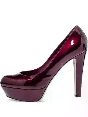 SERGIO ROSSI Burgundy Patent Leather Platform Pumps - Red