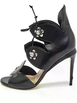 Fendi Leather Crystal Embellished Stiletto Sandals - Black