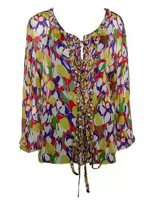 Roberto Cavalli Silk Abstract Print Blouse - Yellow