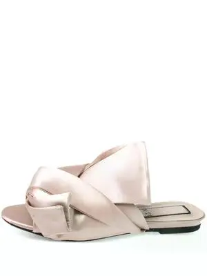 N°21 Satin Knot Detail Flat Sole Open Toe Sandals - Neutrals