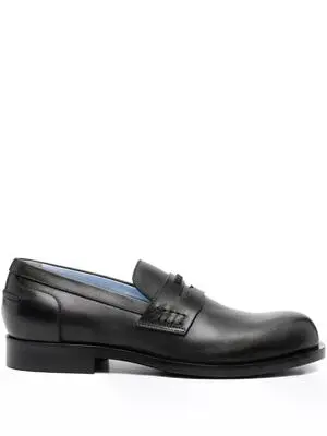 Versace Leather Loafers With Embossed Logo Detail - Black
