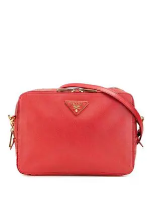 Prada Saffiano Double Zip Crossbody Bag - Red