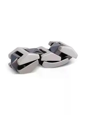 Versace 18k White Gold And Ceramic Logo-engraved Ring