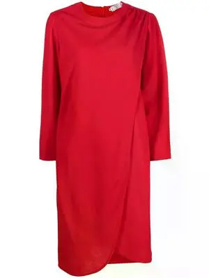 Valentino Garavani 1980s Draped Wool Shift Dress - Red