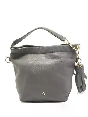 AIGNER Leather Tote Bag With Tassel Detail - Grey