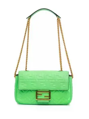 Fendi Zucca Embossed Chain Midi Baguette Shoulder Bag
