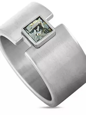 SWATCH Stainless Steel Princess-cut Crystal Statement Ring