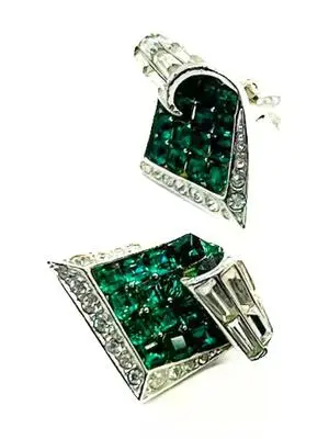 JENNIFER GIBSON JEWELLERY 1940s Marcel Boucher Green Stone Earrings