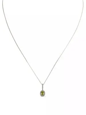 LB EXCLUSIVE 14kt White Gold Peridot Halo Pendant Necklace - Silver