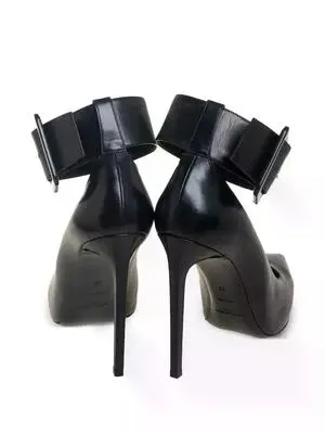 Saint Laurent Leather Pointed Toe Stiletto Pumps With Ankle Strap