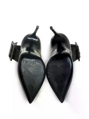 Saint Laurent Leather Pointed Toe Stiletto Pumps With Ankle Strap