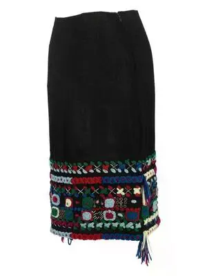 Fendi Wool Midi Skirt With Embroidered And Fringe Detailing