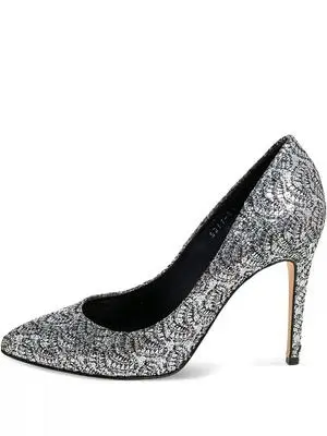 GINA 110mm Leather Glitter Stiletto Pumps - Silver