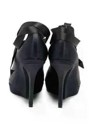 Saint Laurent Satin Peep-toe Pumps With Ribbon Ankle Ties