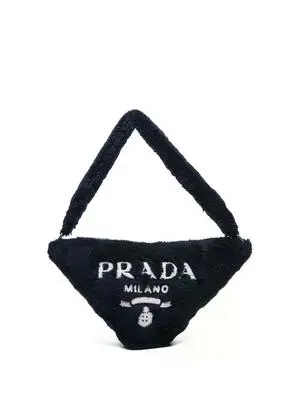 Prada 2000-2020s Terry-cloth Triangle Shoulder Bag - Black