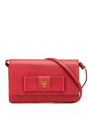 Prada Saffiano Lux Crossbody Bag With Bow Detail - Red