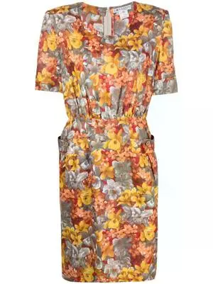 LANVIN 1980s Floral Print Midi Dress - Red