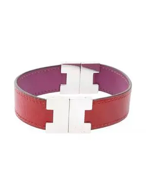 Hermès H Detail Leather Bracelet - Red