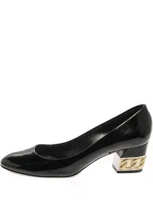 Casadei Patent Leather Chain Heel Pumps - Black