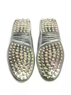 TOD'S Metallic Leather Ballet Flats With Buckle Detail - Silver