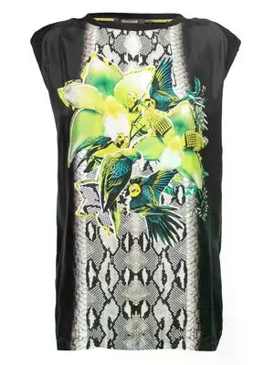 Roberto Cavalli Sleeveless Floral Parrot-print Top - Black