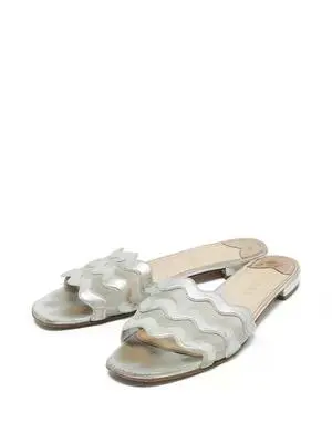 Prada Leather Trim Wave Mesh Insert Slide Sandals