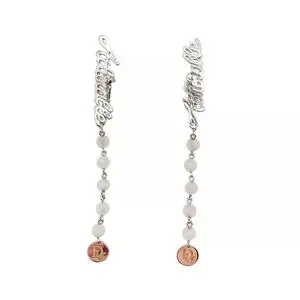 Dior Tone Pearl Embellishment Drop Earrings - Silver