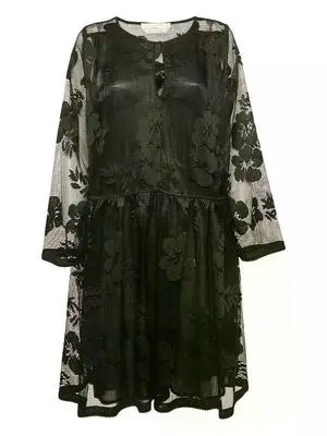 See By Chloé Mesh Floral Embroidery Long Sleeve Dress - Black