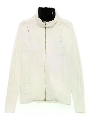 Versace 2000s Cable-knit Zip-up Cardigan - Neutrals