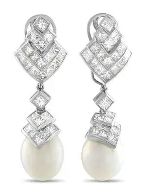 LB EXCLUSIVE 18k White Gold Diamond And Pearl Drop Earrings - Silver