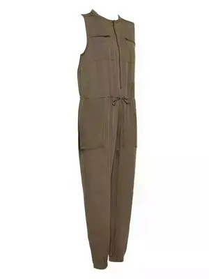 Greylin Sleeveless Zip Pockets Front Tie Detail Jumpsuit - Brown
