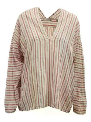Vince Striped V-neck Drop-shoulder Blouse