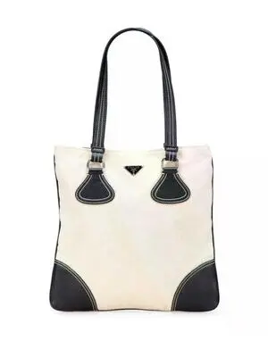 Prada Vitello Trimmed Canvas Canapa Tote Bag
