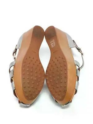 TOD'S Metallic Wedge Sandals - Silver