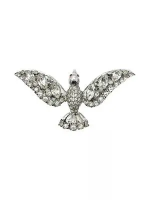 JENNIFER GIBSON JEWELLERY Crystal Embellished Bird Brooch - Silver