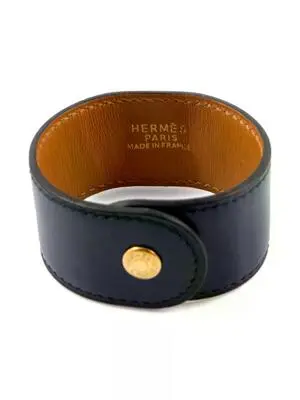 Hermès Medor Studded Leather Cuff Bracelet - Blue