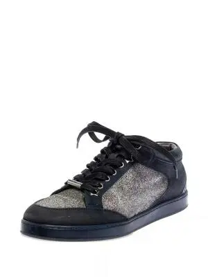 JIMMY CHOO Suede And Glitter Lace-up Sneakers - Black