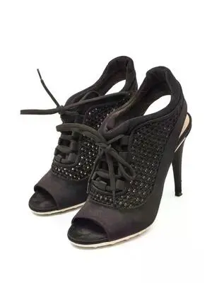 Miu Miu 105mm Open-toe Mesh & Lace-up Heeled Sandals