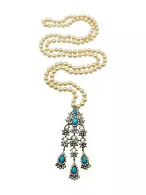 JENNIFER GIBSON JEWELLERY Jennifer Gibson Jewellery Silver-Tone Pearl And Turquoise Floral Pendant Necklace