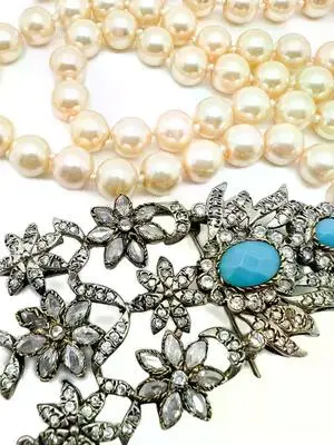 JENNIFER GIBSON JEWELLERY Tone Pearl And Turquoise Floral Pendant Necklace
