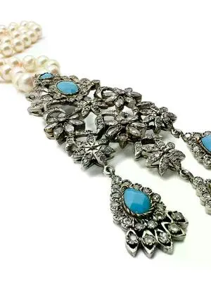JENNIFER GIBSON JEWELLERY Tone Pearl And Turquoise Floral Pendant Necklace