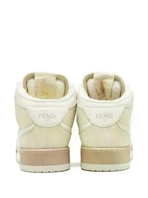 Fendi Off-white Leather And Suede Panelled High Top Sneakers