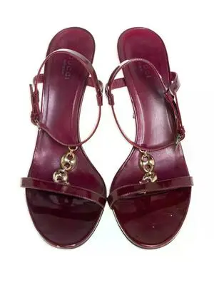 Gucci Bordeaux Patent Leather Chain-link Stiletto Sandals