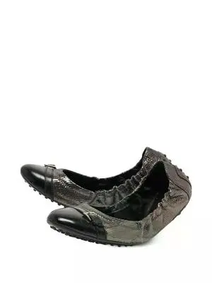 TOD'S Metallic-effect Leather Ballet Flats