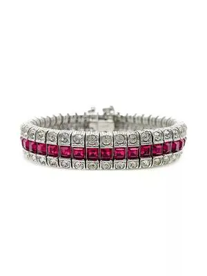 JENNIFER GIBSON JEWELLERY 1960s Ciner Art Deco Crystal And Rhodium-plated Bracelet - Silver
