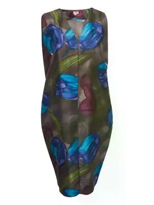 Kenzo Tulip-print V-neck Mini Dress - Brown
