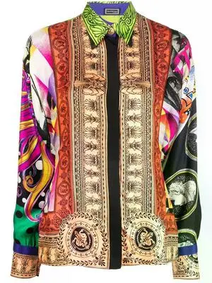 Versace 1990s Abstract Print Silk Shirt - Green