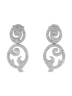 TOUS 18k White Gold Diamond Swirl Drop Earrings - Silver